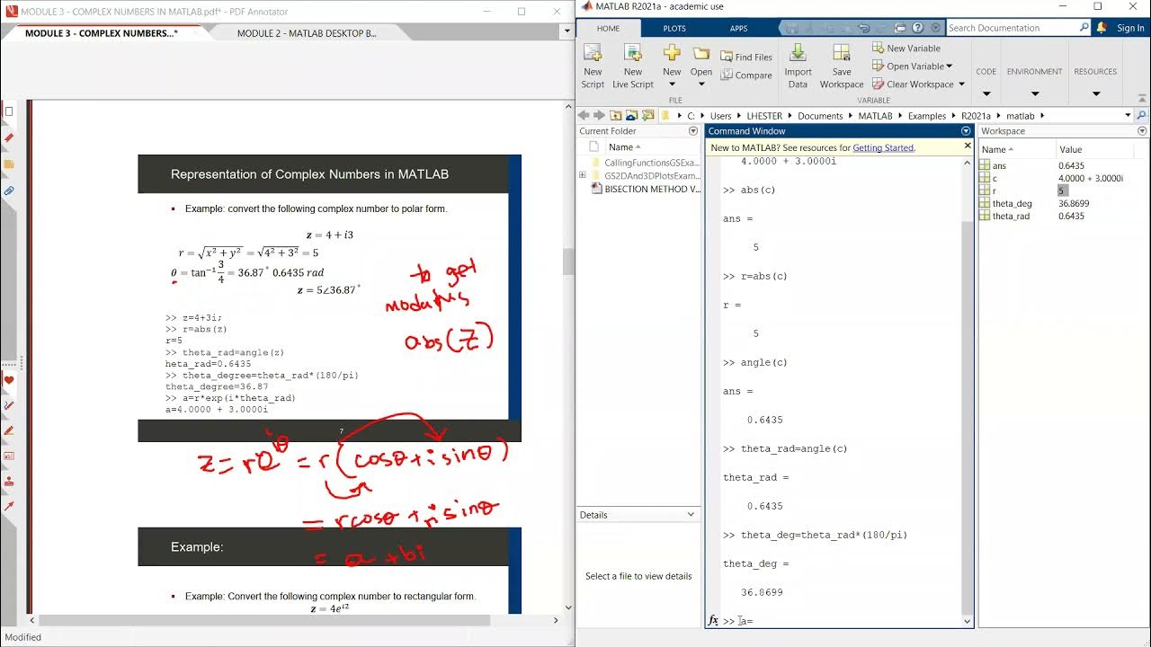 03 - SOLVING COMPLEX NUMBERS IN MATLAB - YouTube