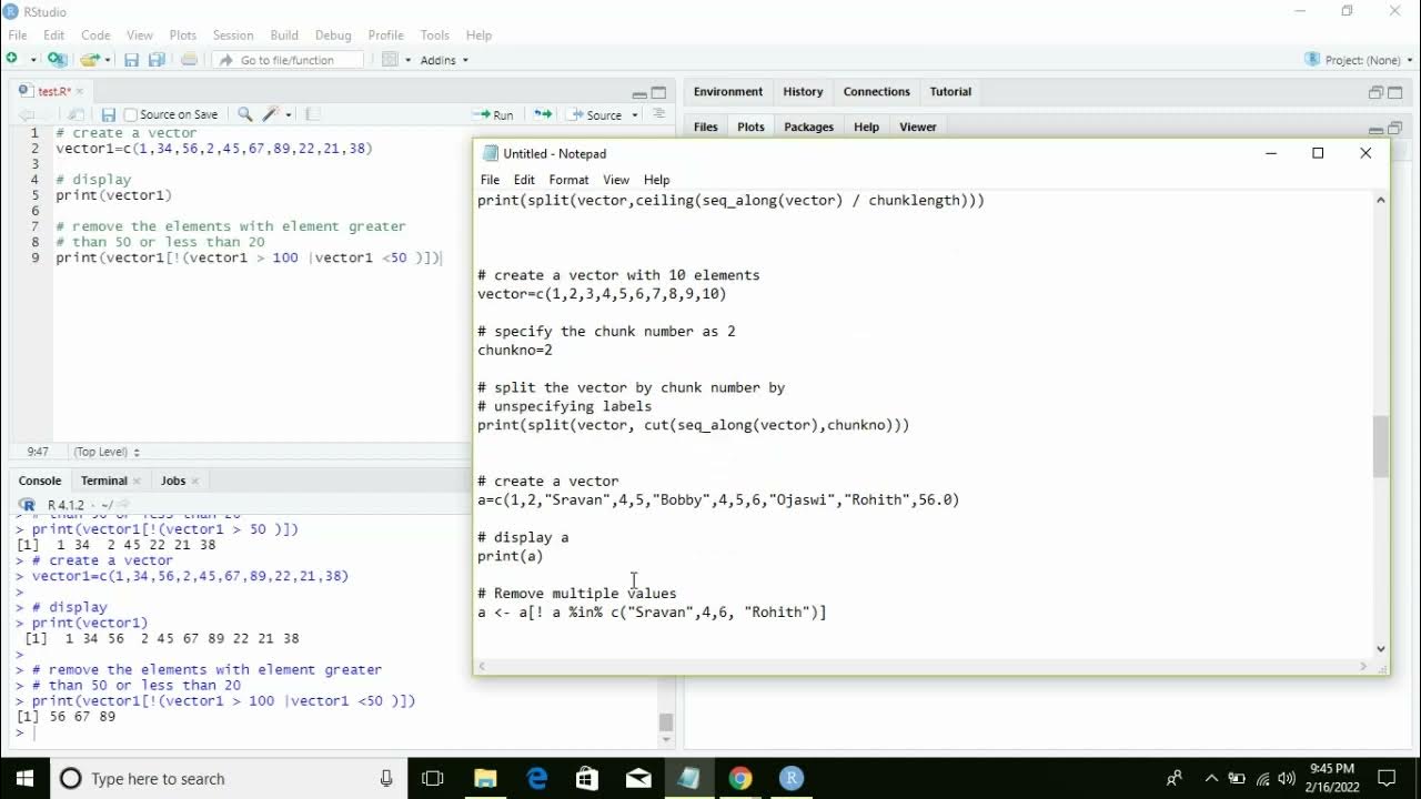 How to remove,append and sort the values in vector using R Programming - YouTube