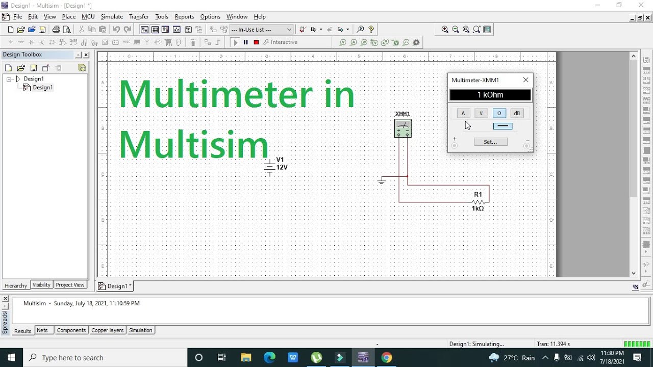 How To Use Multimeter In Multisim How To Use Voltmeter Ammeter Ohmeter In Multisim Youtube