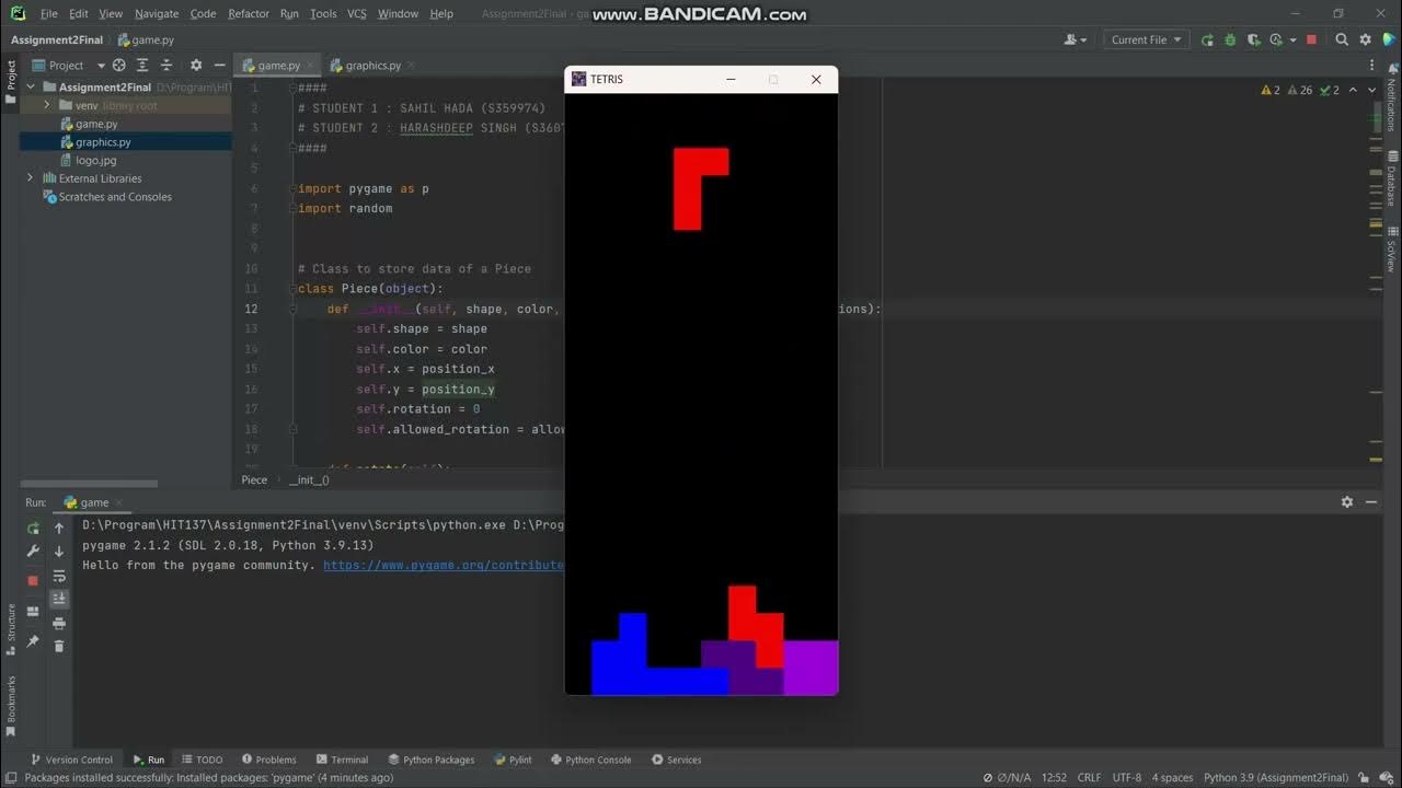 Tetris Using Pygame Python Youtube