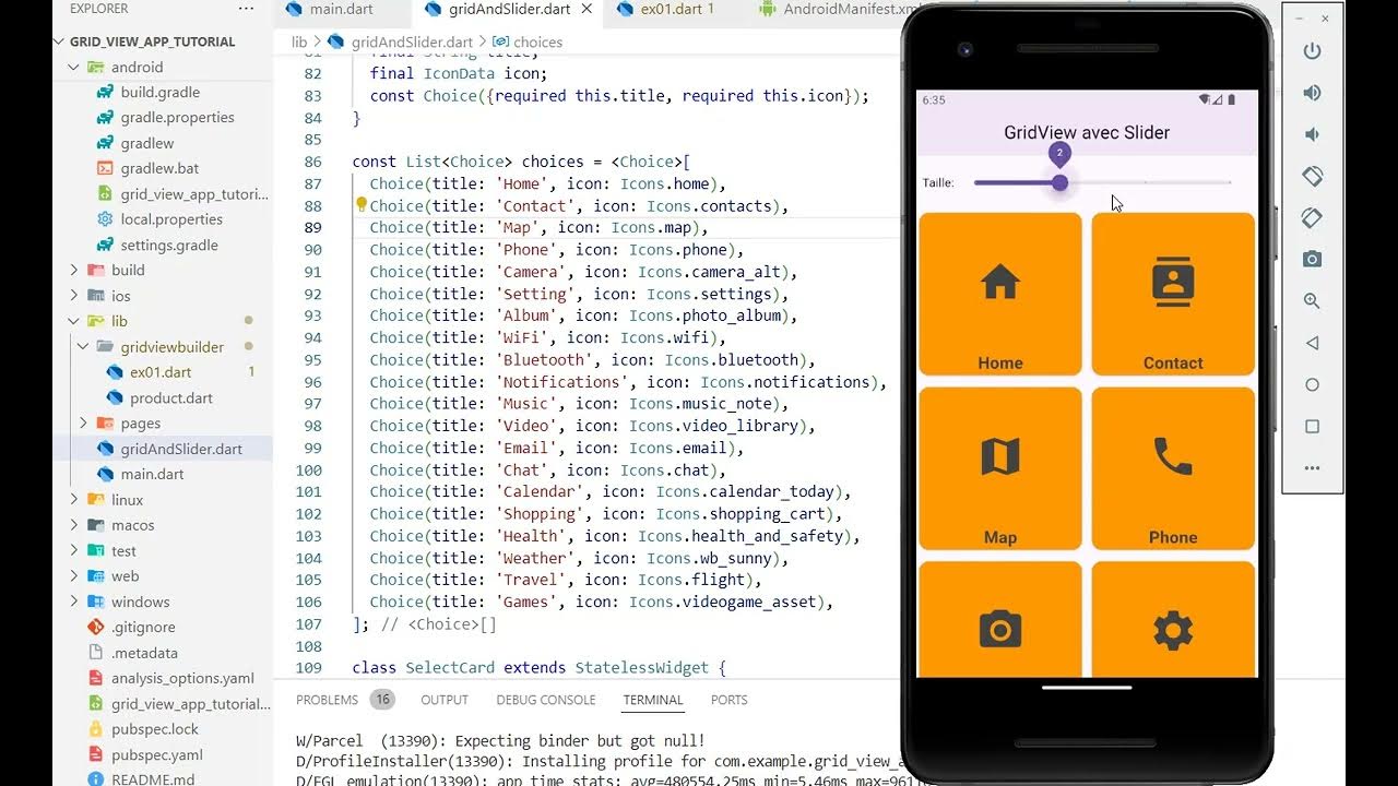 utiliser un widget Slider avec un GridView - YouTube