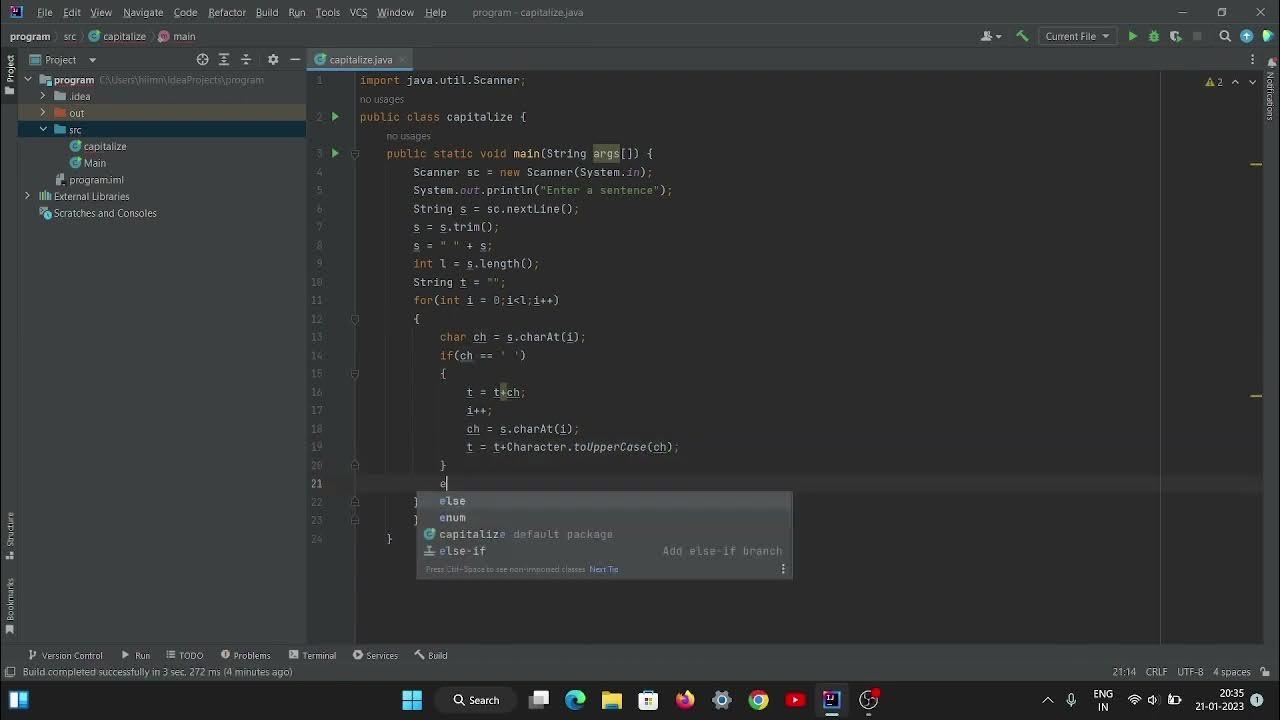 Capitalize program in java - YouTube