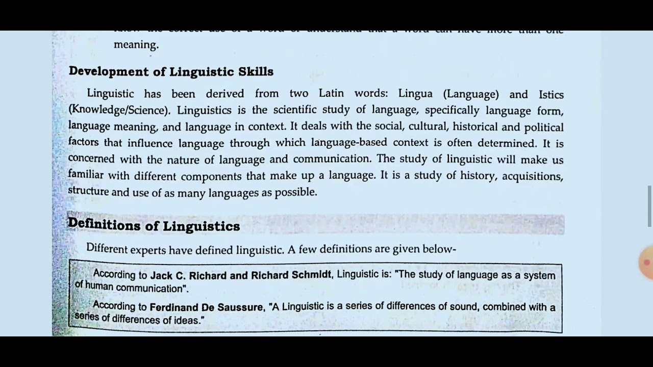 Development of language and linguistic skills(reading and reflecting on ...