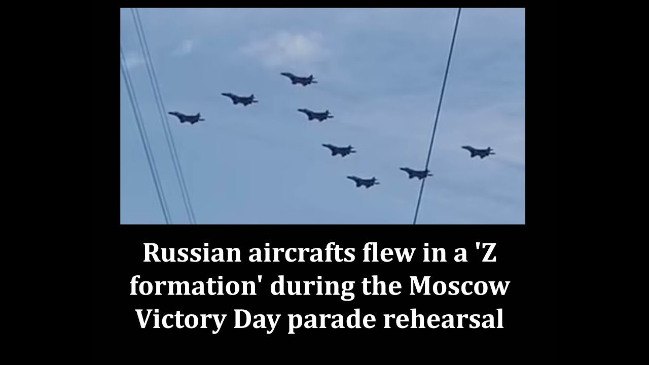 Russian aircrafts flew in a Z formation during the Moscow Victory Day ...