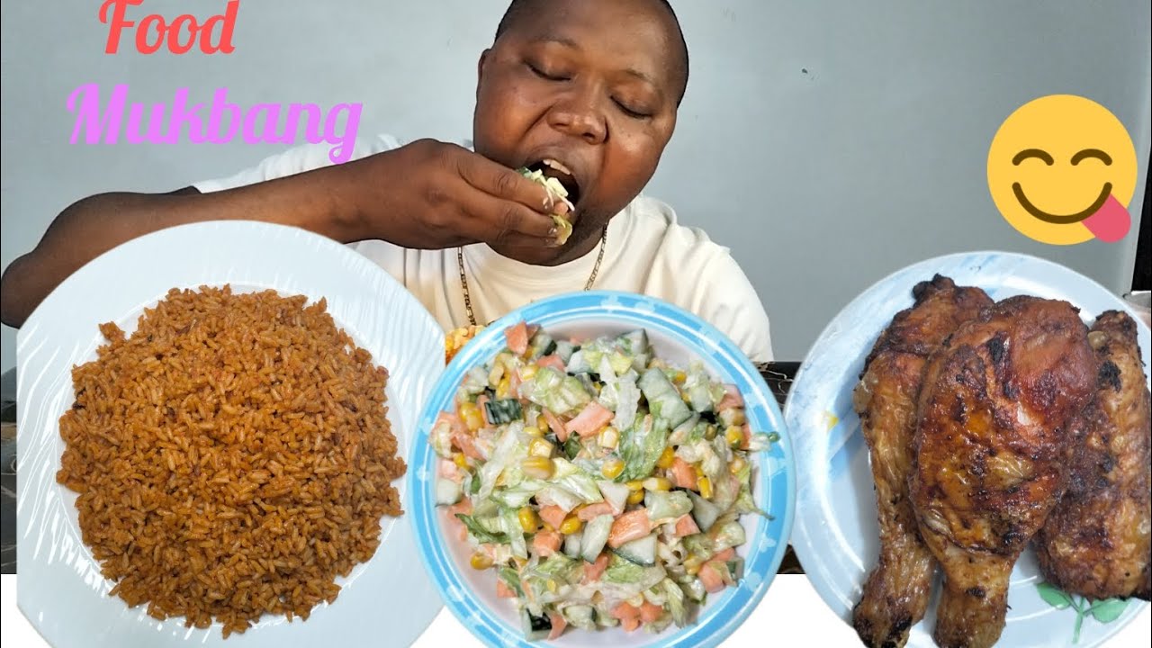 December 3, food mukbang jollof rice and chicken, salad mukbang 😋 - YouTube