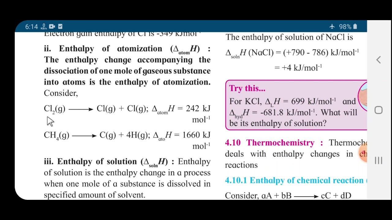 12th Chemistry-Chemical Thermodynamics Unit: Enthalpy PART-2 - YouTube