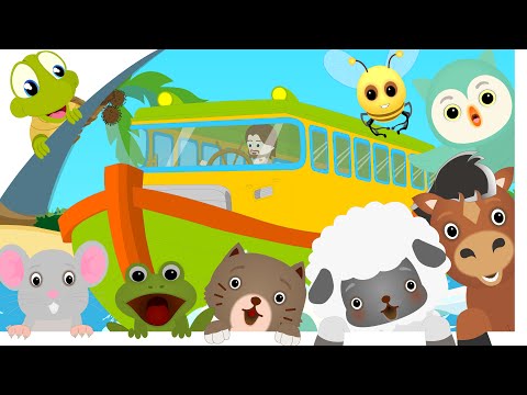 Wheels on the bus go round and round nursery rhyme | Noah's ark helping animals