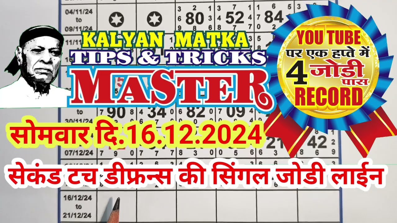 KALYAN MATKA TIPS AND TRICKS MASTER TODAY 16.12.2024 KALYAN TODAY TABLE ...