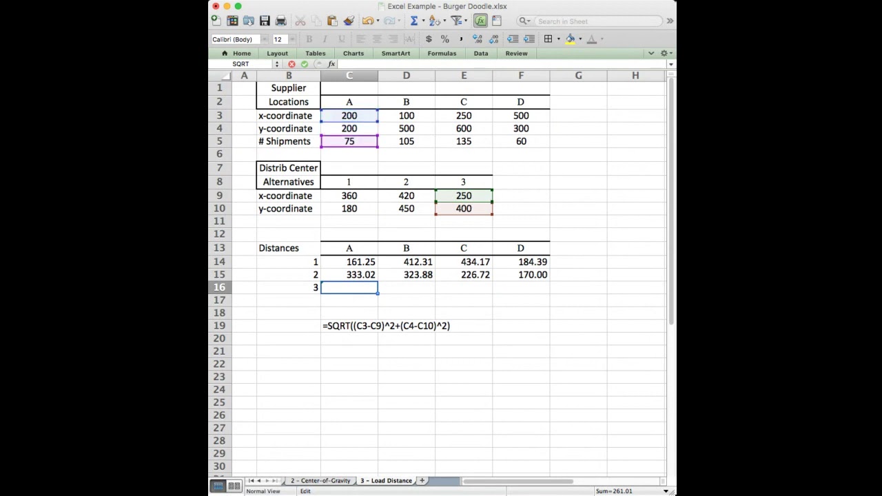 Lesson 17 - Facility Location - Excel Solution to Load-Distance Problem ...