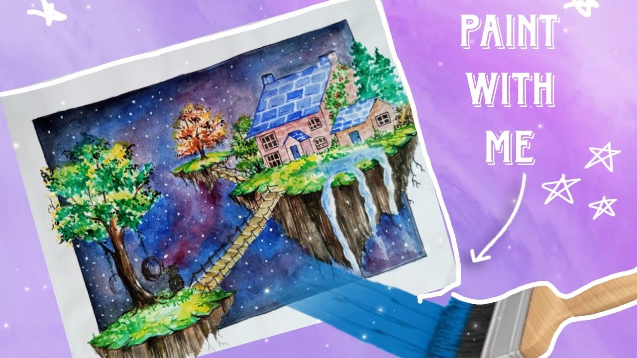 floating island painting/ Watercolour tutorial for beginners/ Step by ...
