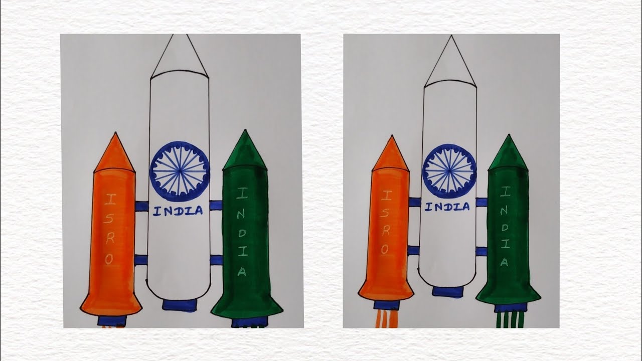 Republic day special Drawing 🇮🇳 ll Rocket Easy Drawing ll ISRO Rocket ...
