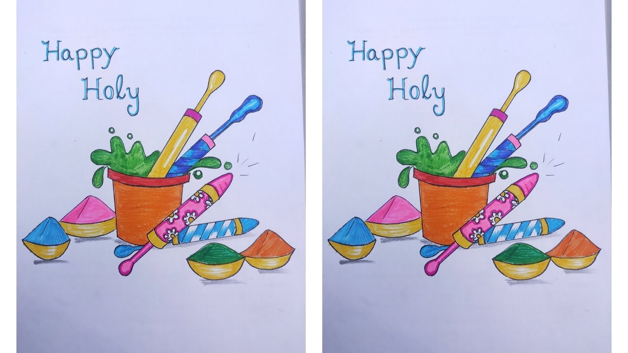 || Happy Holy Drawing || Lali Mili || Video no 40 || Easy Quick Drawing ...