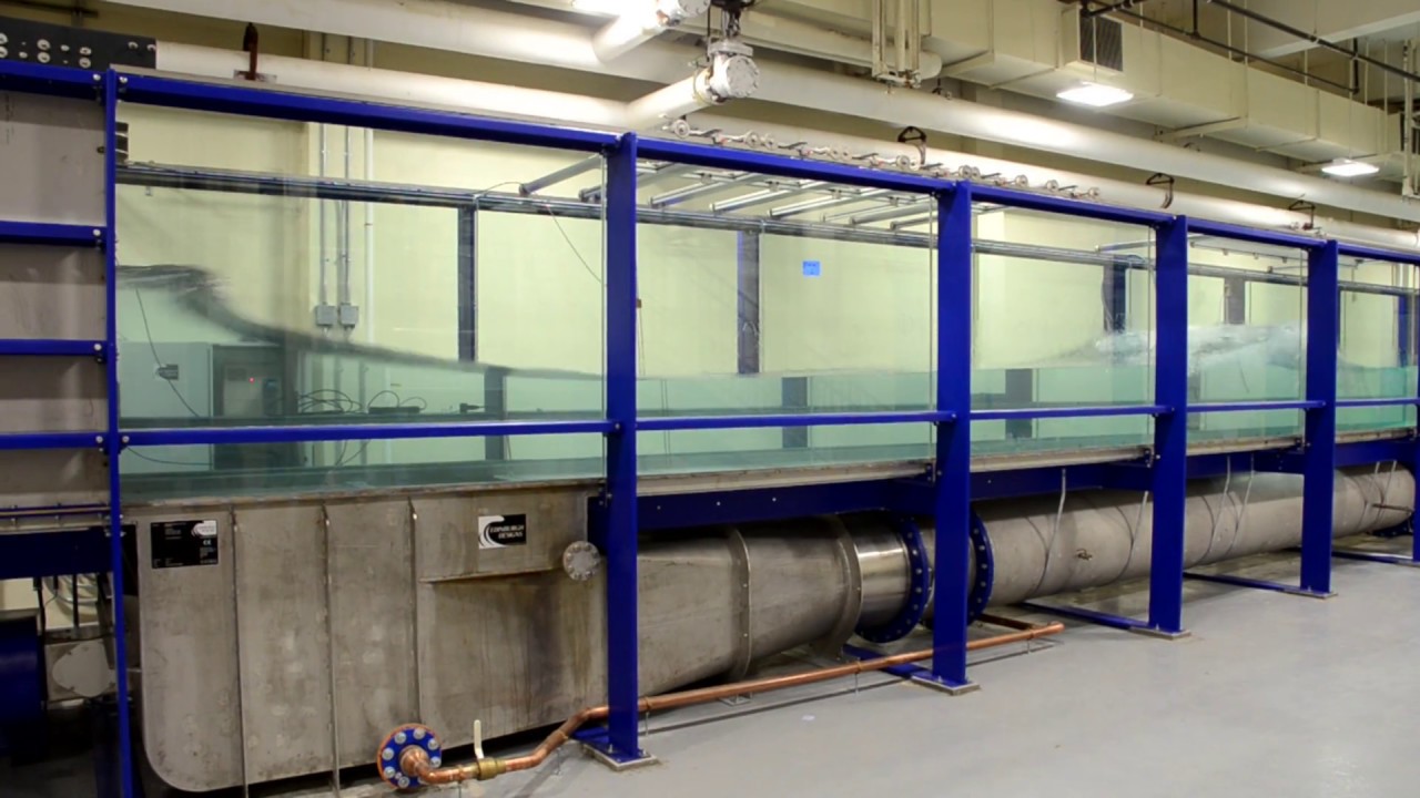 Stony Brook University Piston Wave Tank with Integrated Flow - YouTube