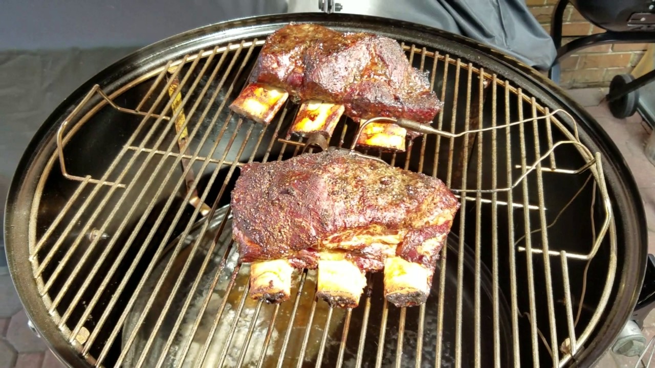 Beef Ribs smoked on the 22.5 Weber Smoky Mountain - YouTube
