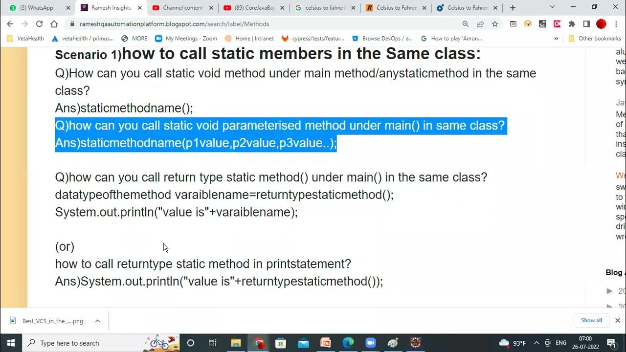 CoreJava Calling Static Variables Methods In Same Class Part2July20220726 - YouTube