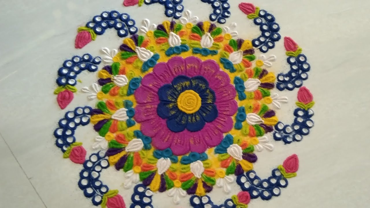 beautiful and colourful rongoli design 👍👍👍 - YouTube
