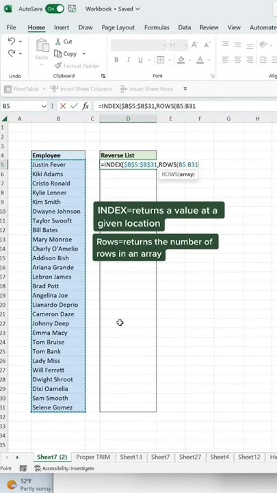 How To Reverse List Order | Advance Excel Formula | MyExcelGeeks - YouTube