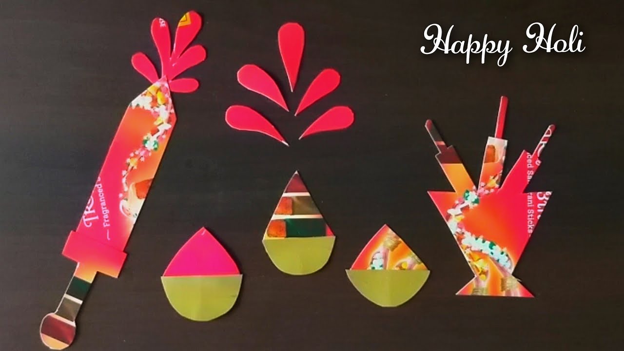 happy holi // holi special easy paper craft idea // how to make holi ...