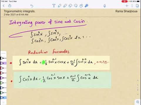 Lecture #2(Trigonometric Integrals-part#2| Reduction formulas) - YouTube