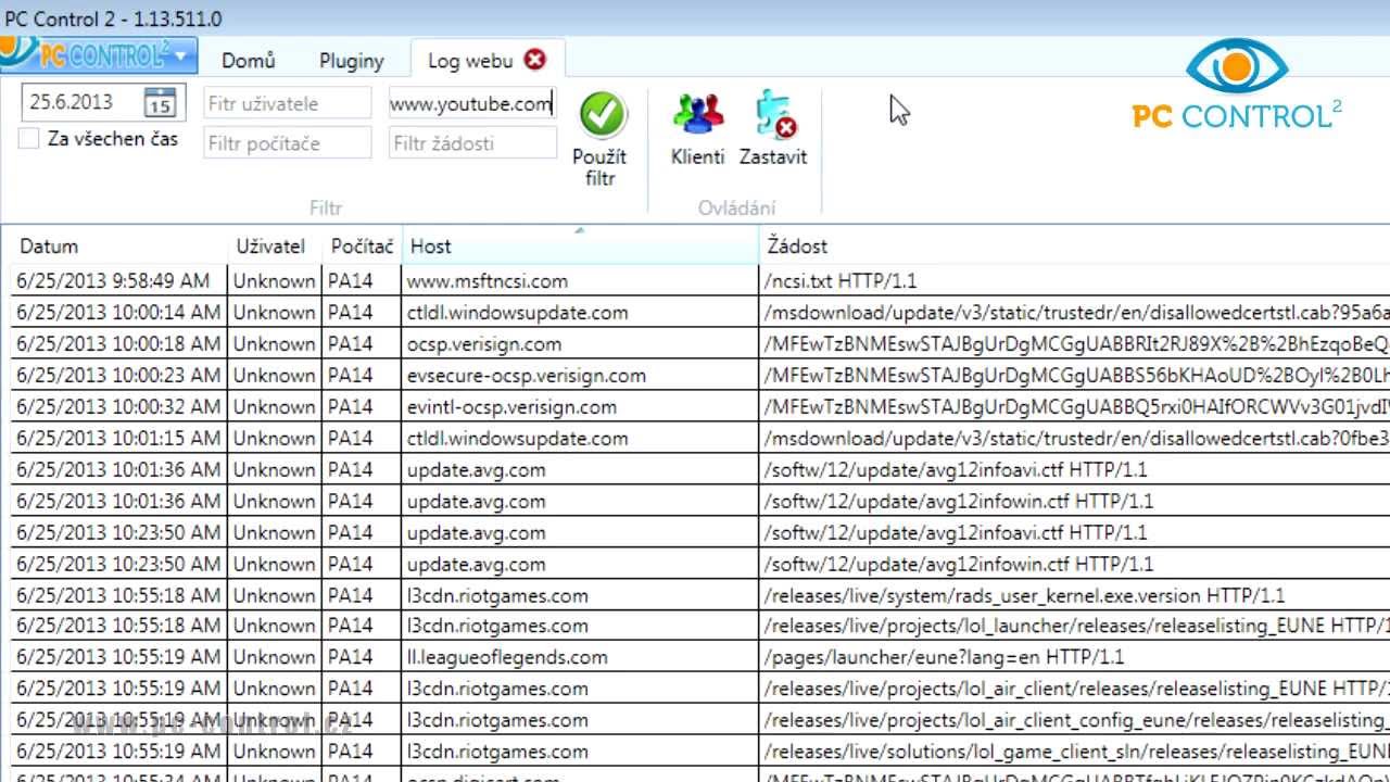 PC Control 2 - Log webu - YouTube