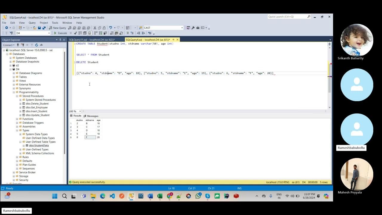 Part 47 - SQL Server - Stored Procedure for JSON as a parameter By Ramesh Babu Bollu - YouTube