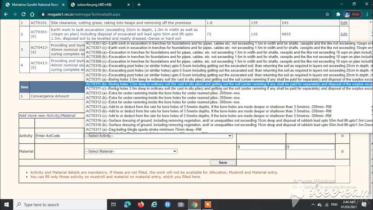CC ROAD DPR ACTIVITY MATERIAL CODE LIST ON MGNREGA PORTAL. - YouTube