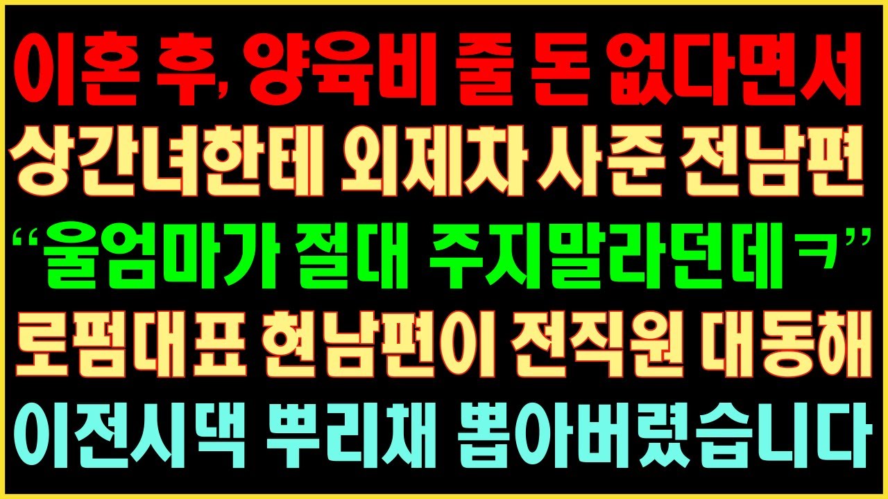 반전실화사연 이혼 후 양육비 줄 돈 없다면서 상간녀한테 외제차 사준 전남편 울엄마가 절대 주지 말라던데ㅋ” 로펌대표