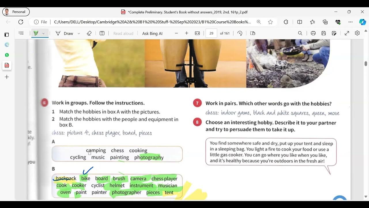 Cambridge B1 COMPLETE Priliminary- Unit 3 Speaking part 2 Focus- Describing a picture in detail ...