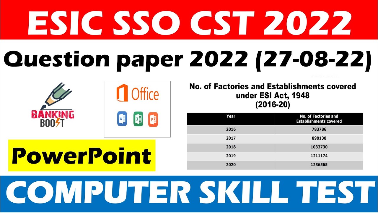 ESIC SSO CST Question paper 2022 | PowerPoint | ESIC UDC 2022 - YouTube
