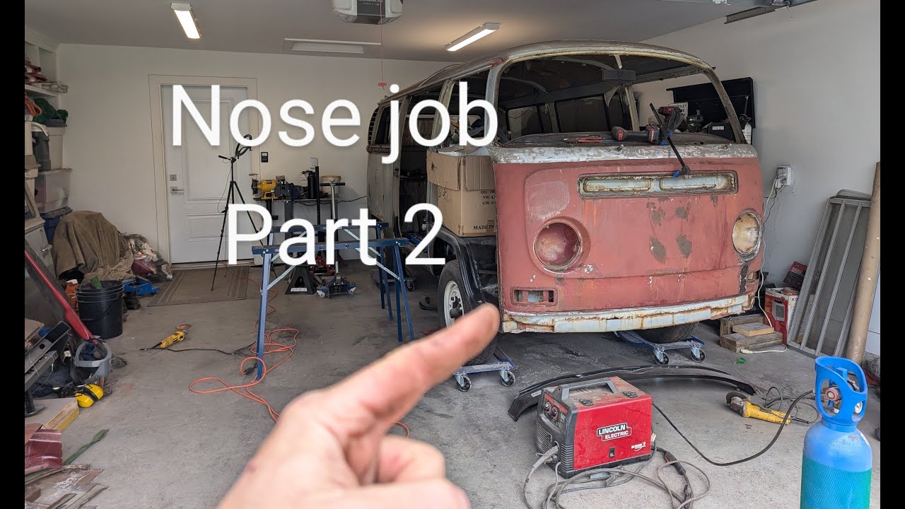 69 VW bus. Nose job Part 2. Prepping the replacement nose. - YouTube