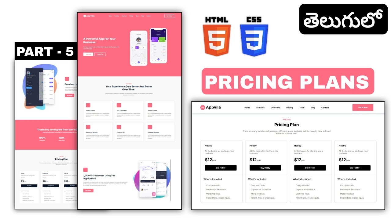 Pricing Plans Section Business Website Using Html Css Frontend Projects In Telugu Html Css 3107