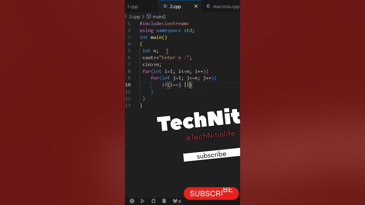 Print Cross star pattern||C++ || @TechNitinlife #tech #viral #shorts #coder #programming #C++ # ...