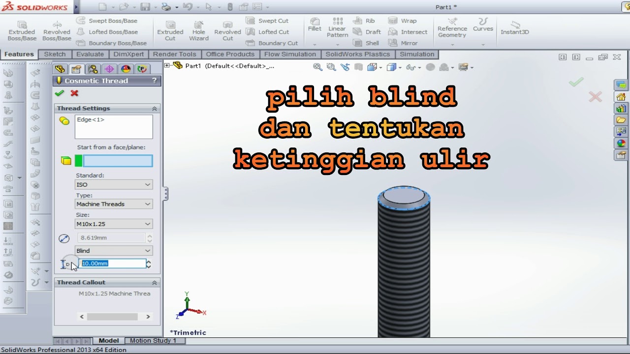 tutorial solidworks menggambar ulir - YouTube