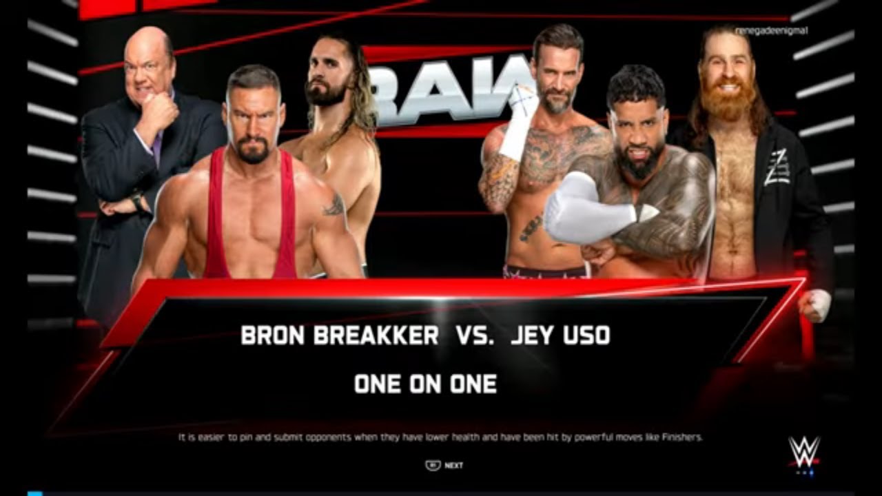 WWE Monday Night Raw Jey Uso vs Bron Breakker - YouTube