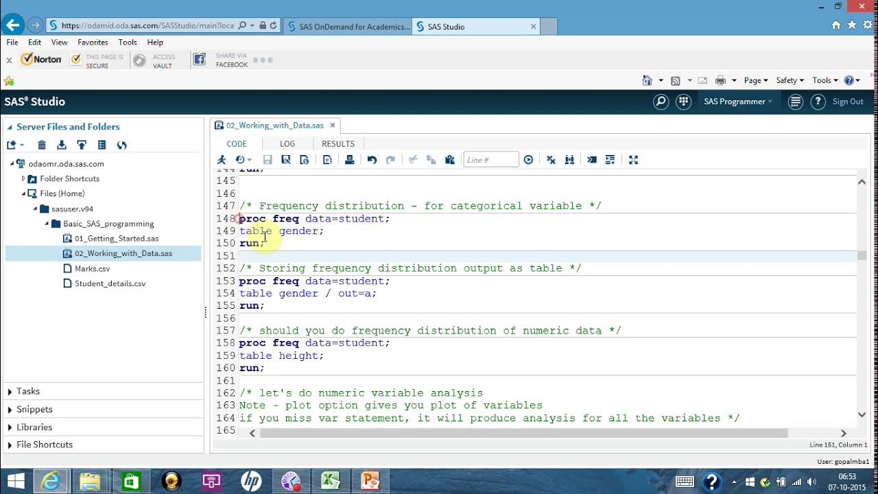 SP07 Frequency Distribution for categorical variables - proc freq in SAS and various options ...