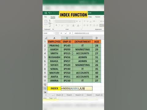 EXCEL INDEX FUNCTIONS | EXCEL ADVANCE FUNCTION #excel #excelinhindi #shorts #advanceexcel # ...