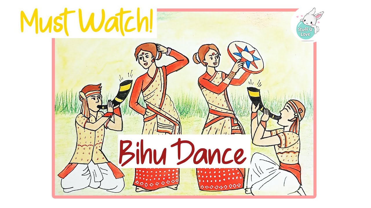 Bihu Drawing Tutorial || Magh Bihu Assam festival Dance Memory Drawing ...