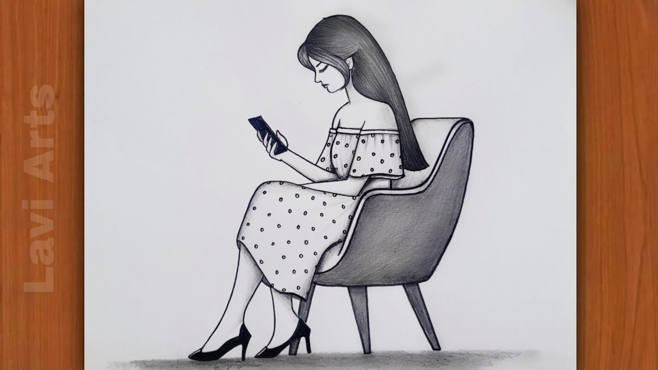 How to Draw Easy Girl Sittting on chair | Pencil Sketch of girl | Easy ...