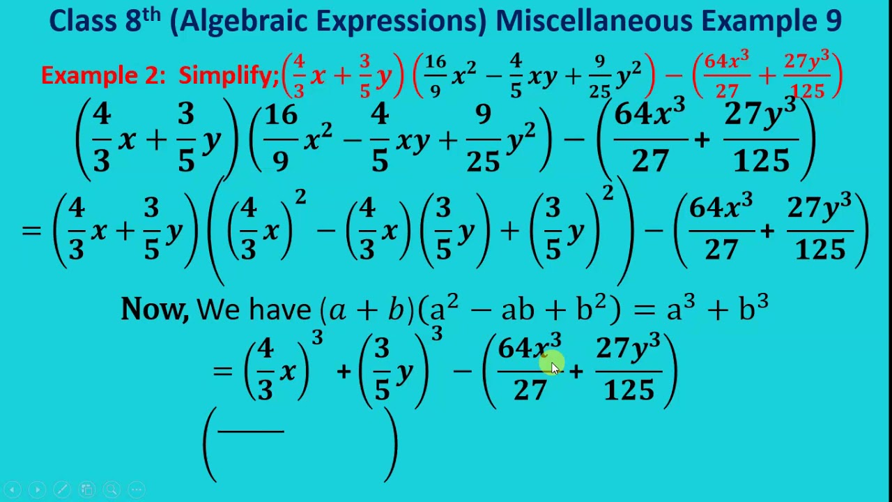 Ncert, Mathematics, Algebraic Expressions, Miscellaneous Example 9