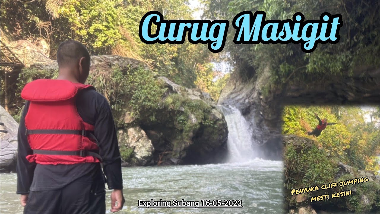 Menguji adrenalin! Loncat dari tebing Curug Masigit Subang - YouTube