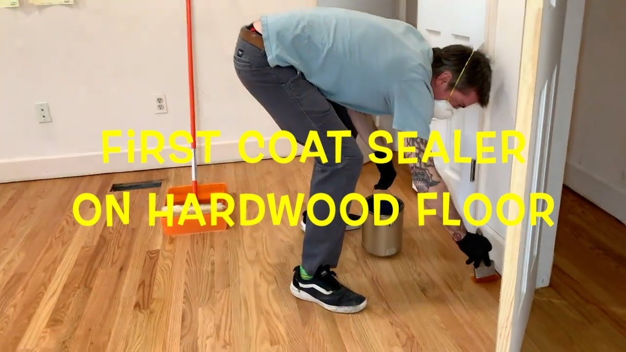 How To Apply First Coat Sealer On Hardwood Floor Refinishing Job - YouTube