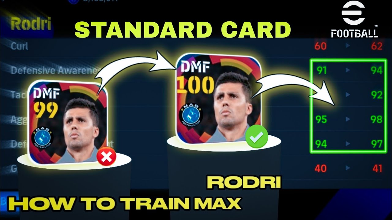 Standard card//Rodri best training guide max😱/in efootball mobile 2025 ...