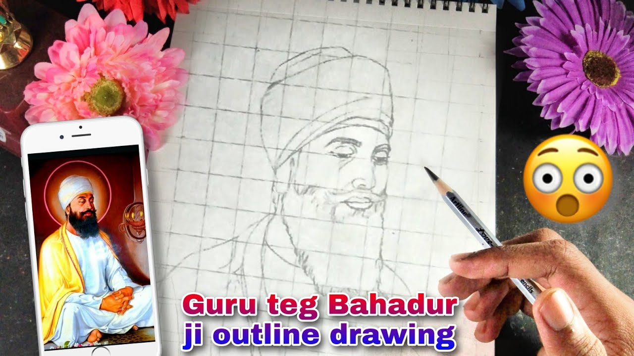 Guru teg Bahadur ji 🙏 outline drawing // Guru Tegh bahadur ji drawing ...