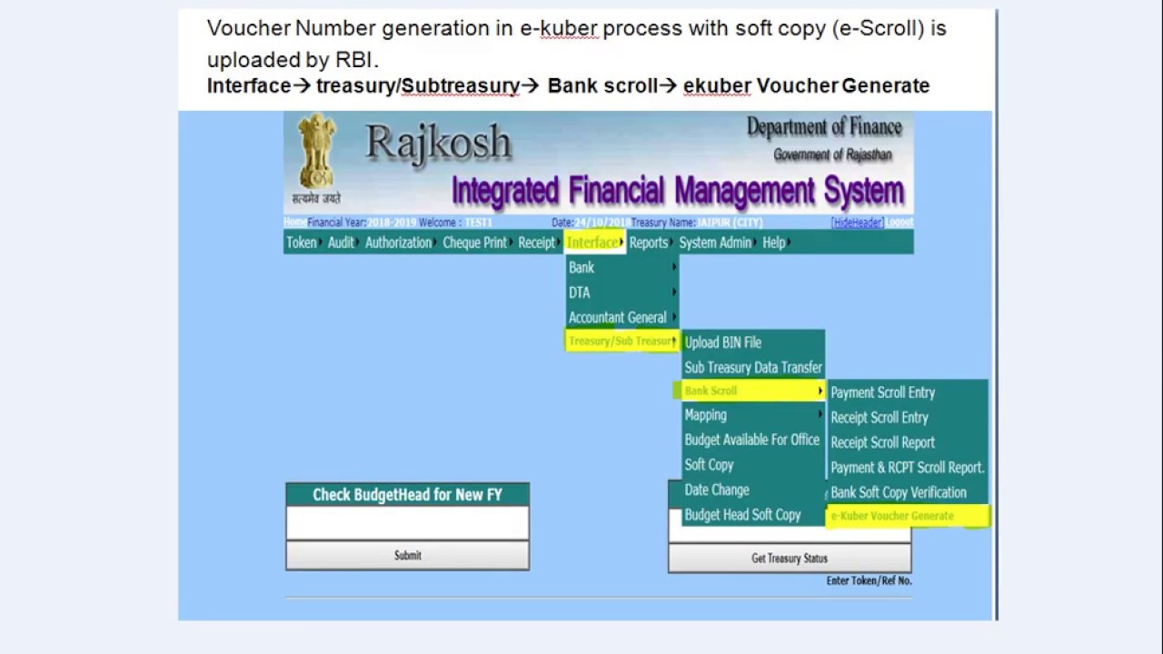 e kuber paymanager process 1 repayment receipt adjustment bill - YouTube