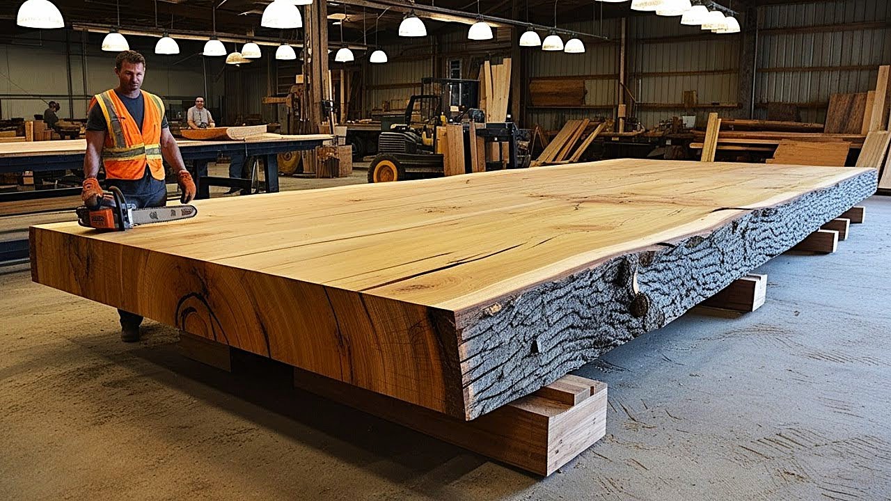 Ingenious Techniques Woodworking Young Worker || Building Giant Table ...