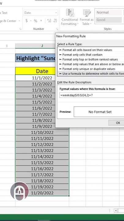 In Excel Highlight sunday || changing date format || text formula in excel conditional ...