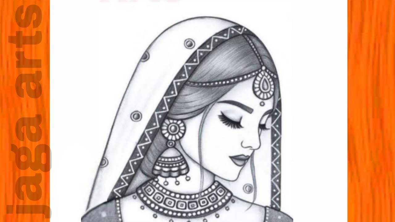 Traditional girl drawing easy ll qute girl drawing with pencil - YouTube