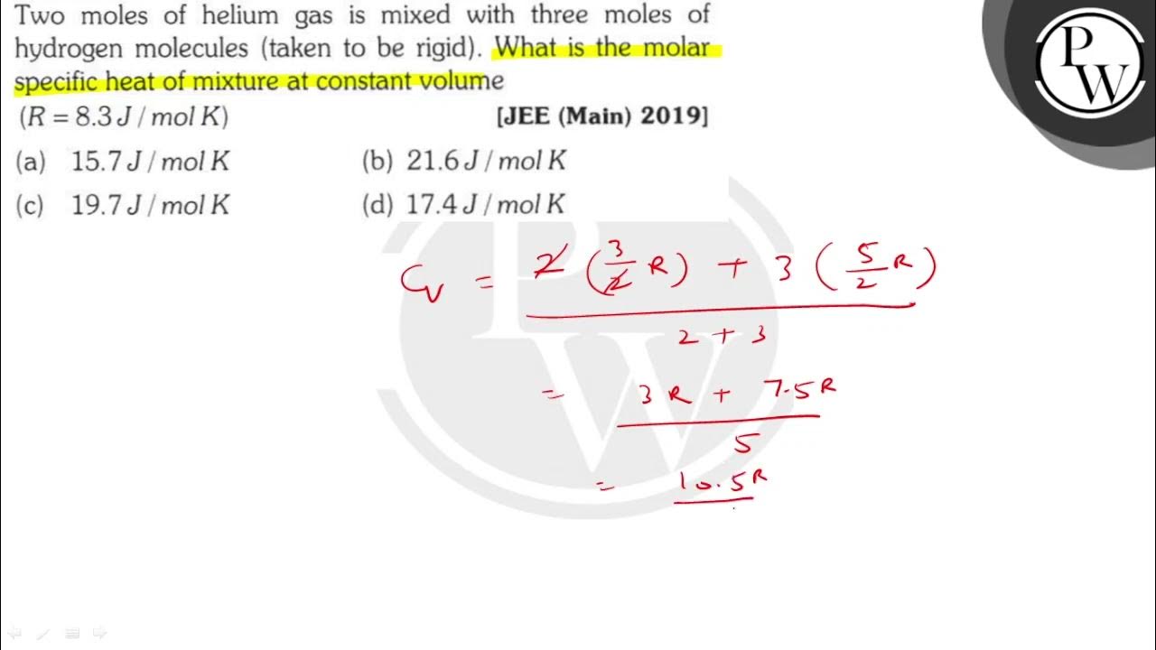 Two moles of helium gas is mixed with three moles of hydrogen molec... - YouTube