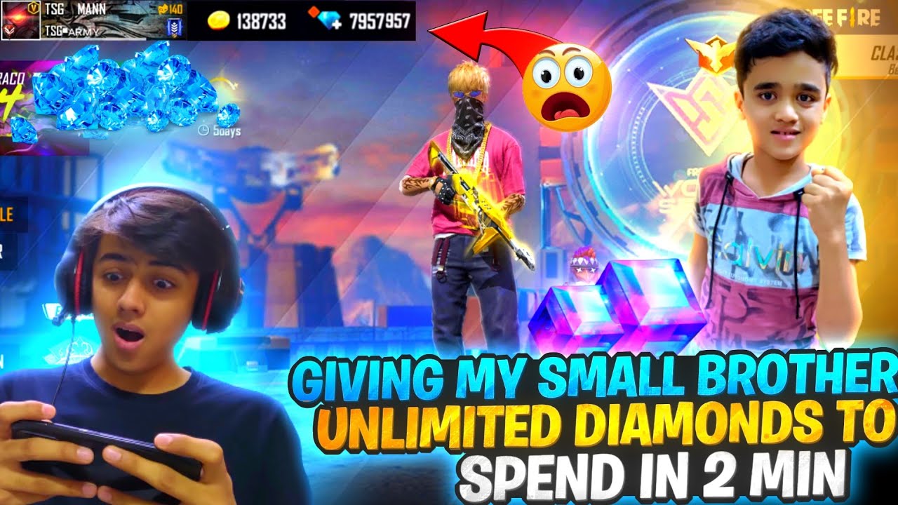 Free Fire || Giving My Small Brother Unlimited Diamonds💎 To Spend In ...