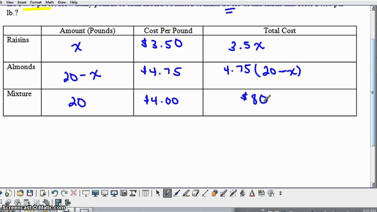 Algebra 1 Lesson 7 7 Mixture Problems YouTube